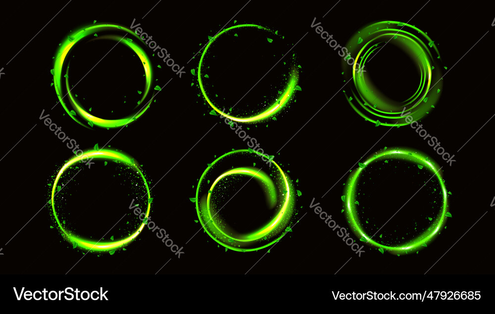 Magic green neon light glow circle with leaves Vector Image