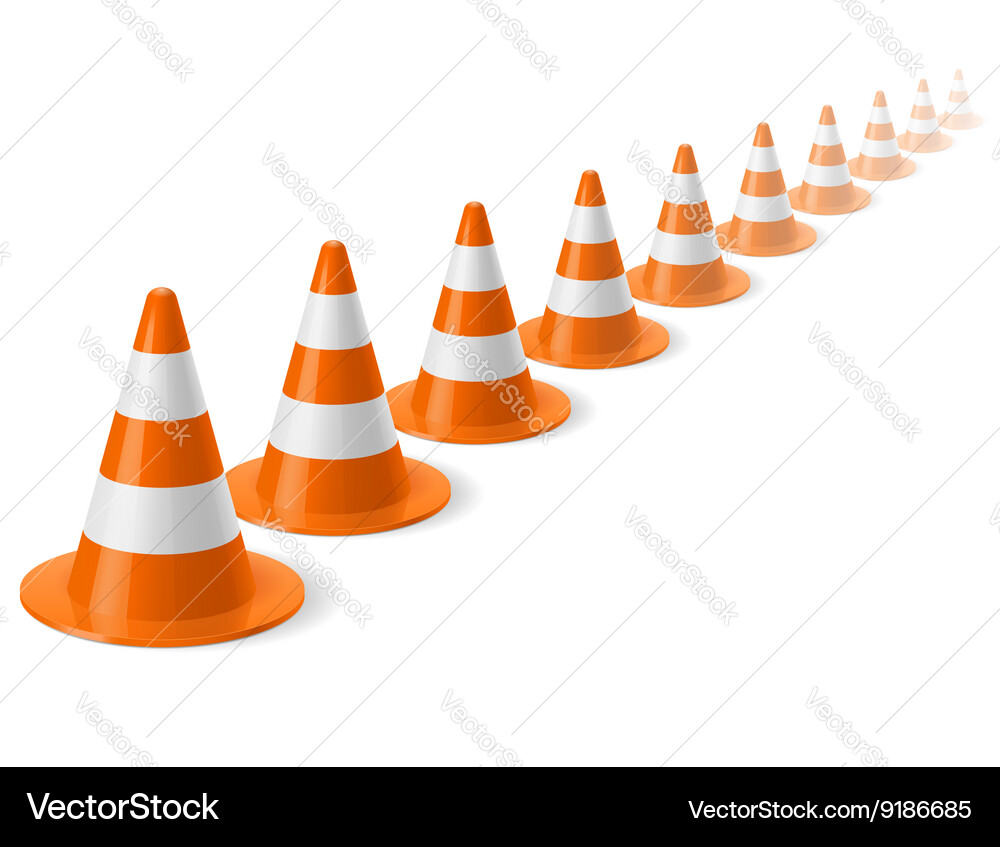 Row of traffic cones Royalty Free Vector Image
