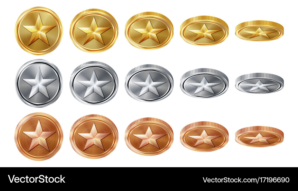 Game 3d gold silver bronze coins set with Vector Image