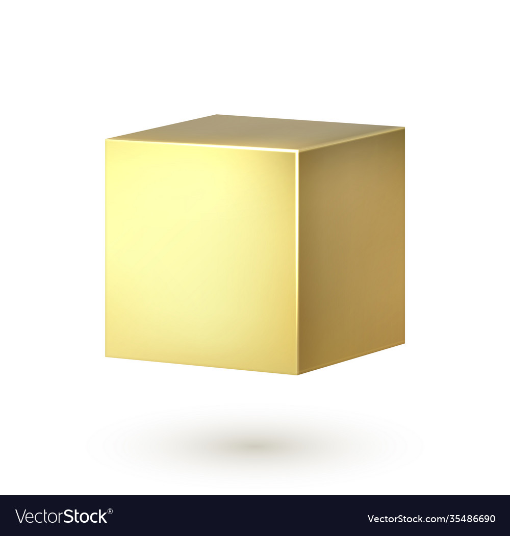 Golden cube realistic 3d square shape golden box Vector Image Golden cube realistic 3d square shape golden box Vector Image