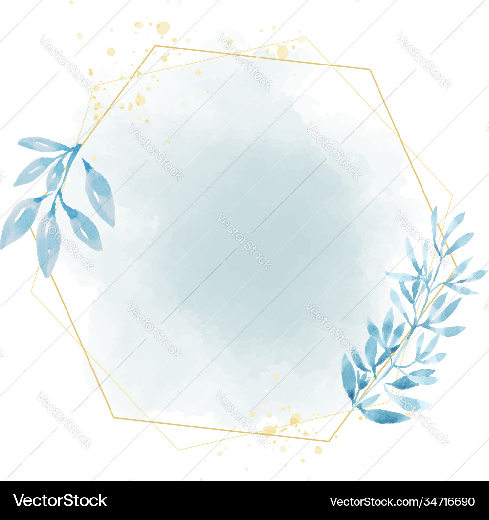 Hand drawn blue leaf frame on watercolor blue Vector Image