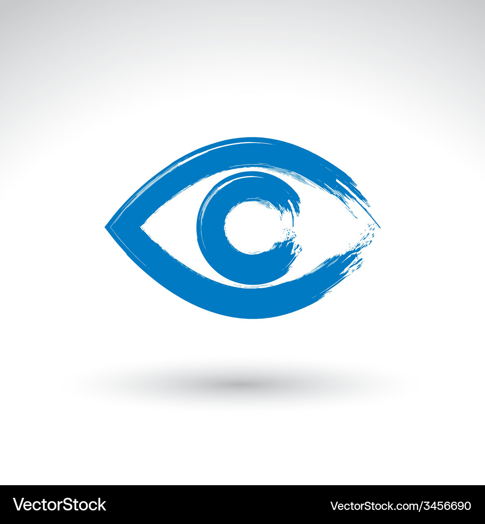 Hand drawn human eye icon brush drawing blue Vector Image