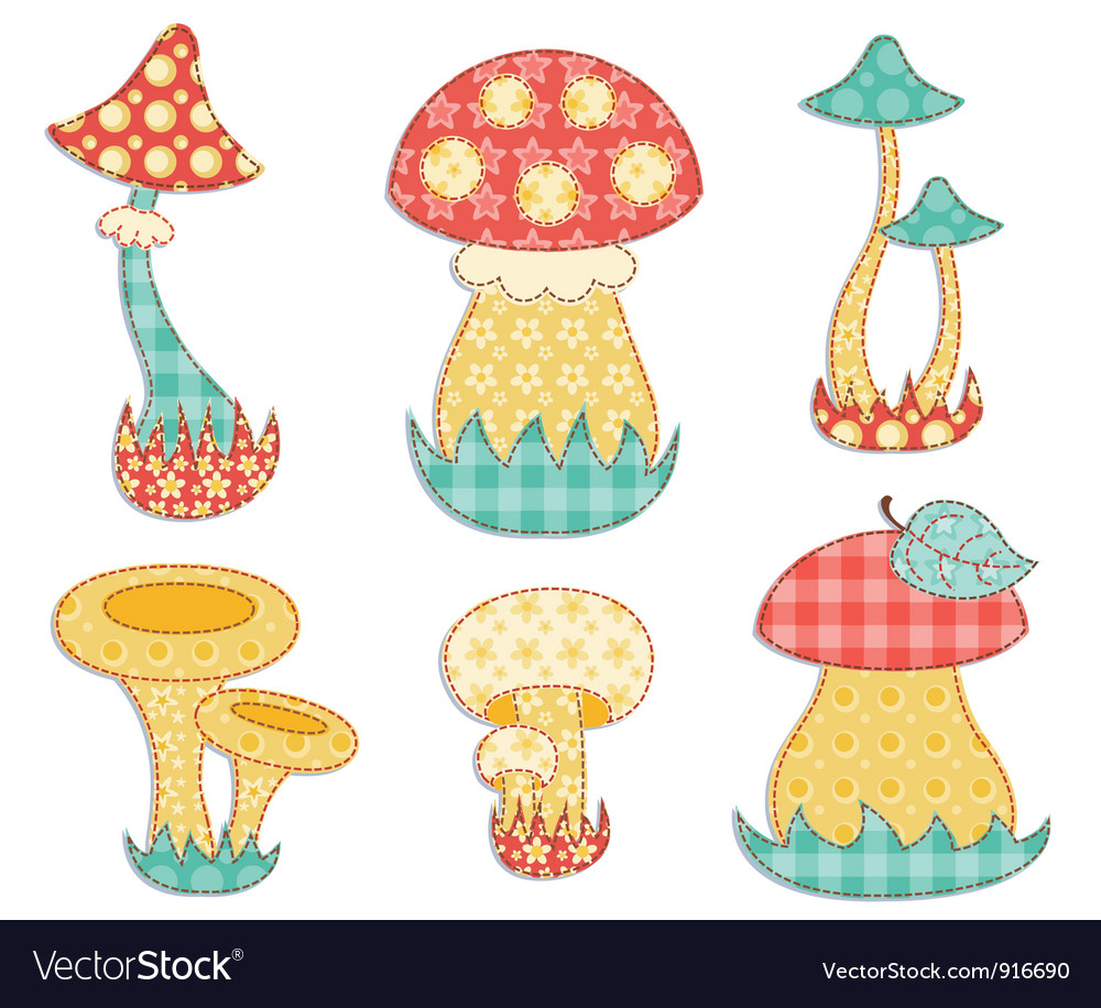 Isolated mushroom patchwork set Royalty Free Vector Image