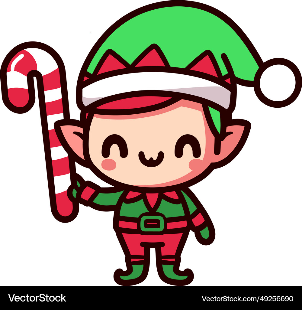 Kawaii christmas elf holding candy Royalty Free Vector Image