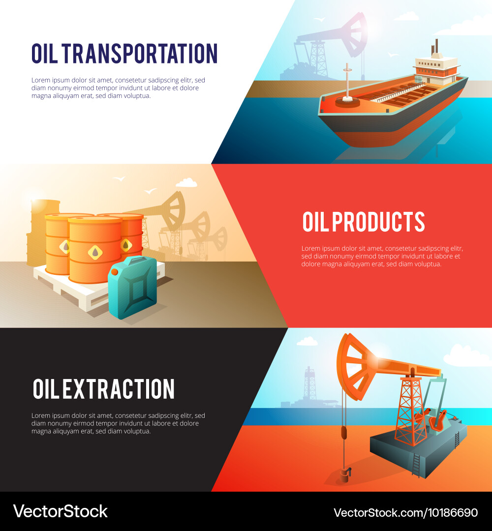 Petroleum oil industry isometric banners set Vector Image