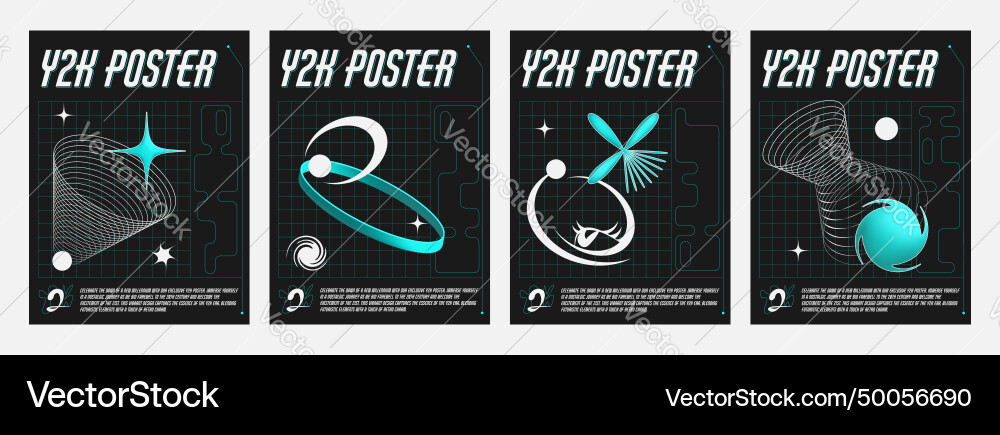 Y2k banners set with geometric signs Royalty Free Vector