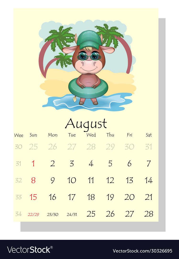Calendar 2021 cute bull and cow for every month Vector Image