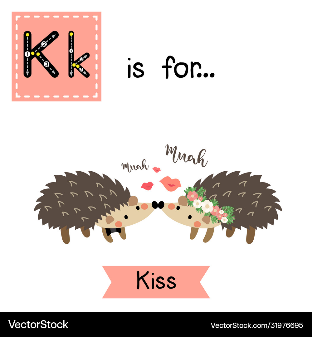 Letter k tracing kiss Royalty Free Vector Image