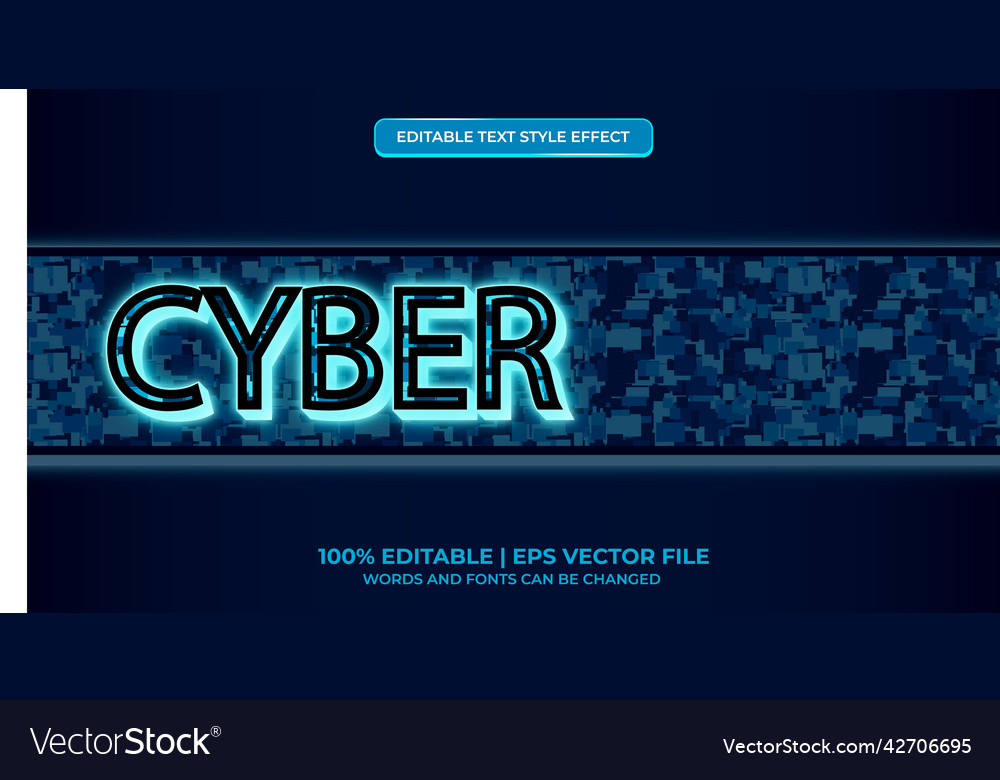 Neon cyber editable text effect shiny and glow Vector Image