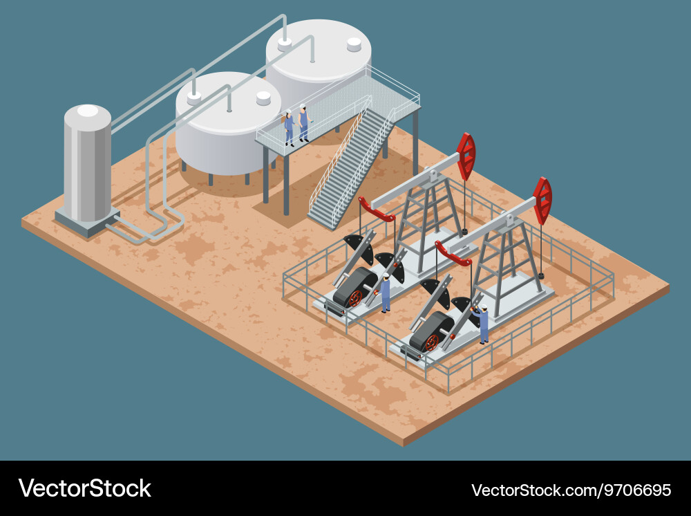 Oil production facilities isometric poster Vector Image