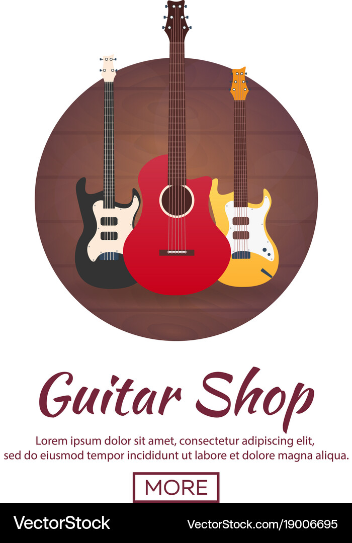 Poster with musical instruments guitar shop flat Vector Image
