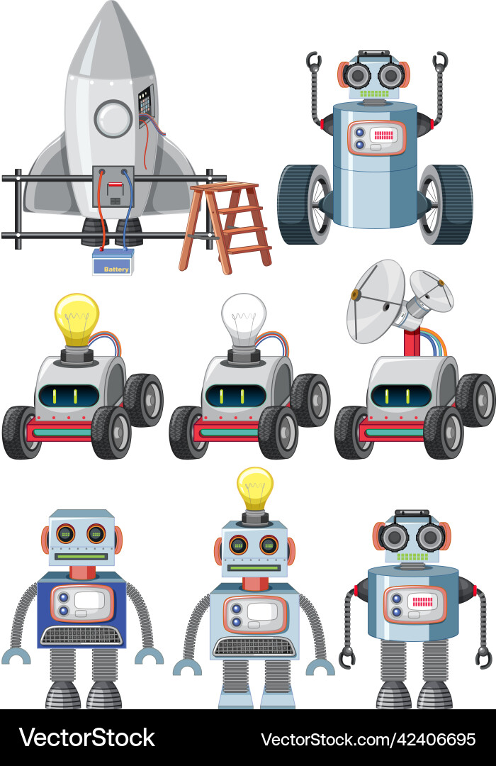 Set of different vintage robots Royalty Free Vector Image