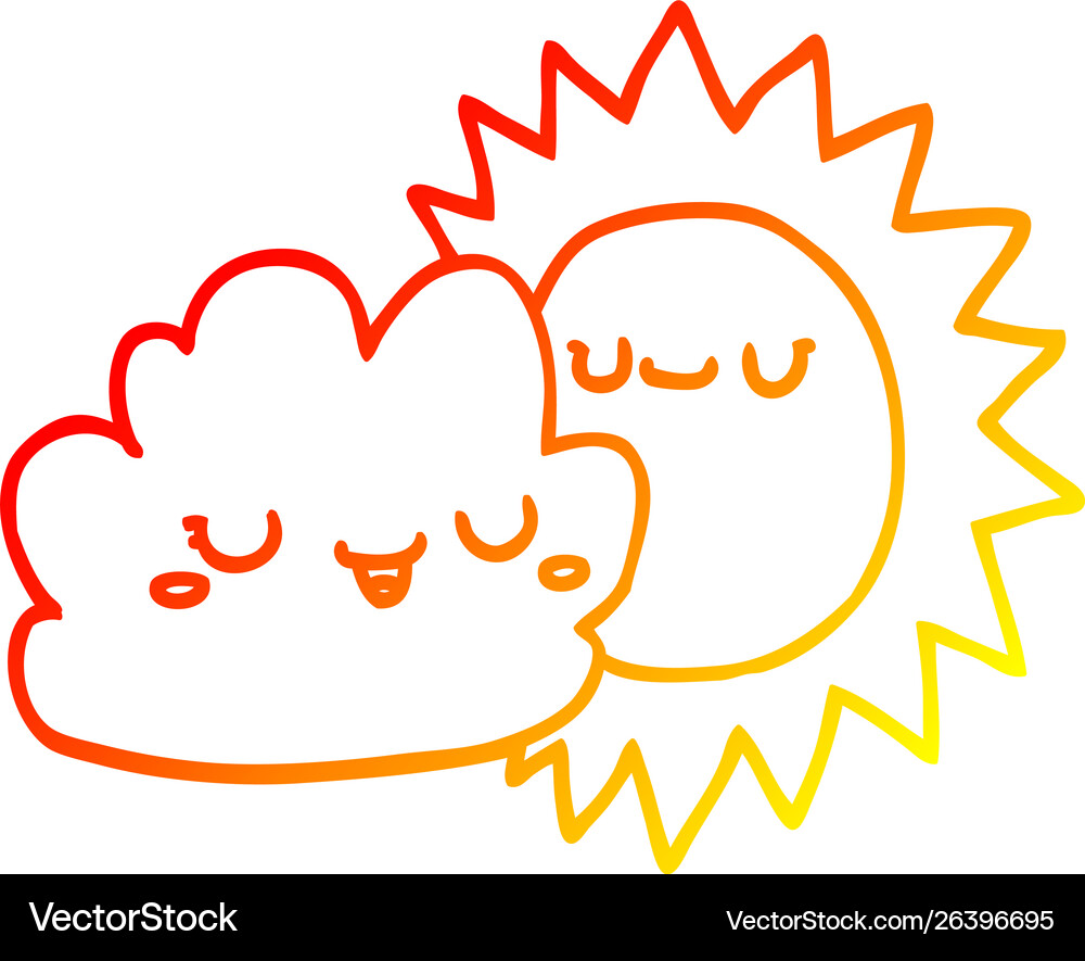 Warm gradient line drawing cartoon sun and cloud Vector Image