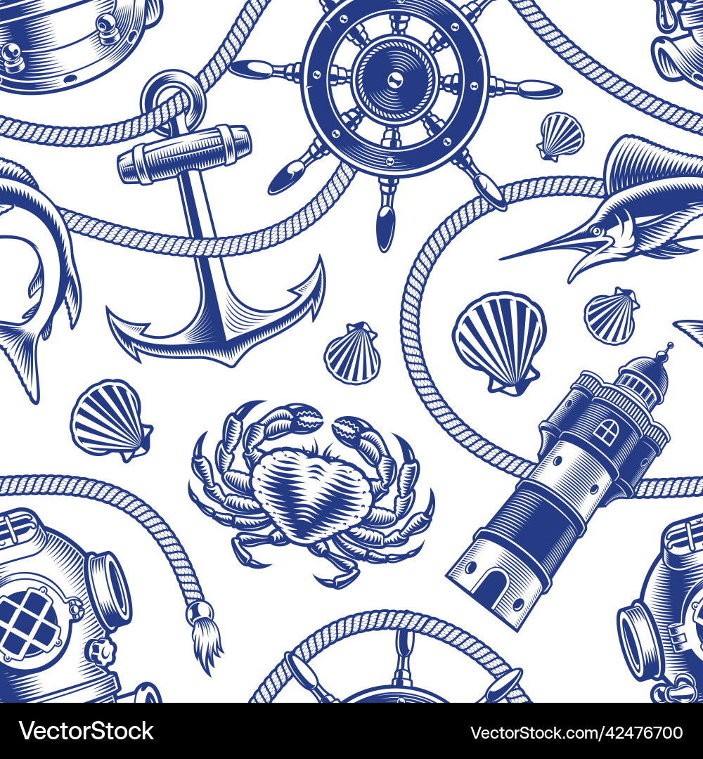 Black and white background on the marine theme Vector Image