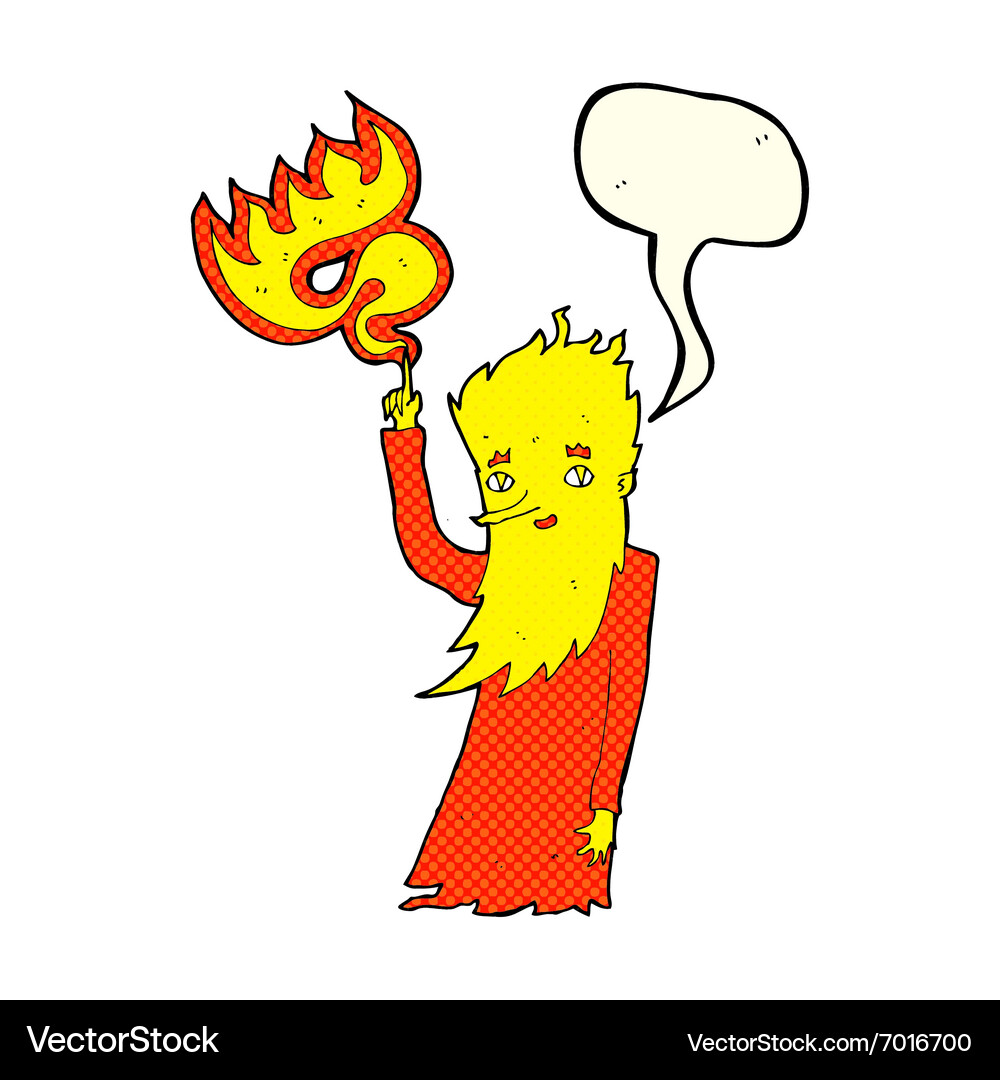 Cartoon fire spirit with speech bubble Royalty Free Vector