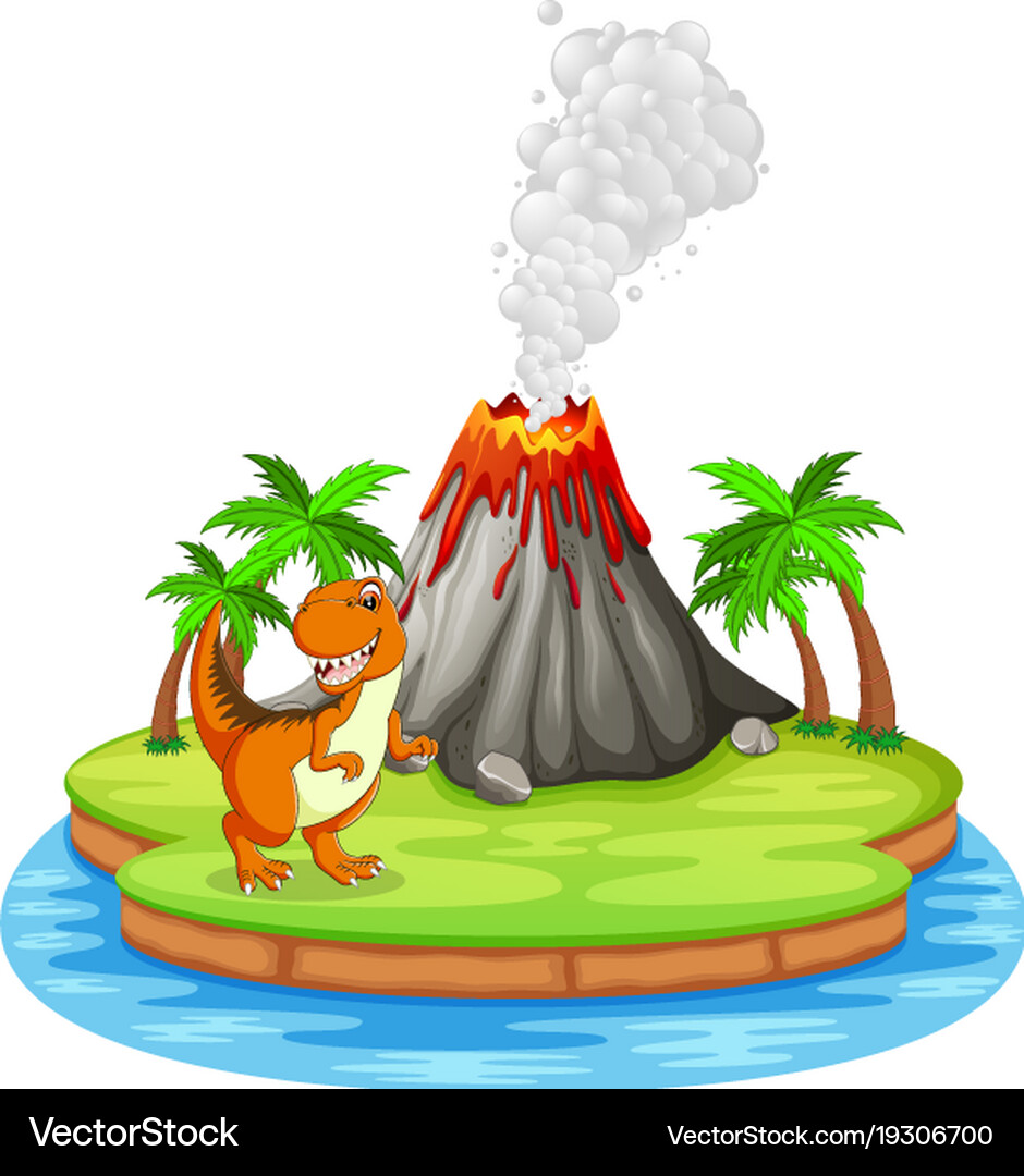 Dinosaur and volcano eruption Royalty Free Vector Image
