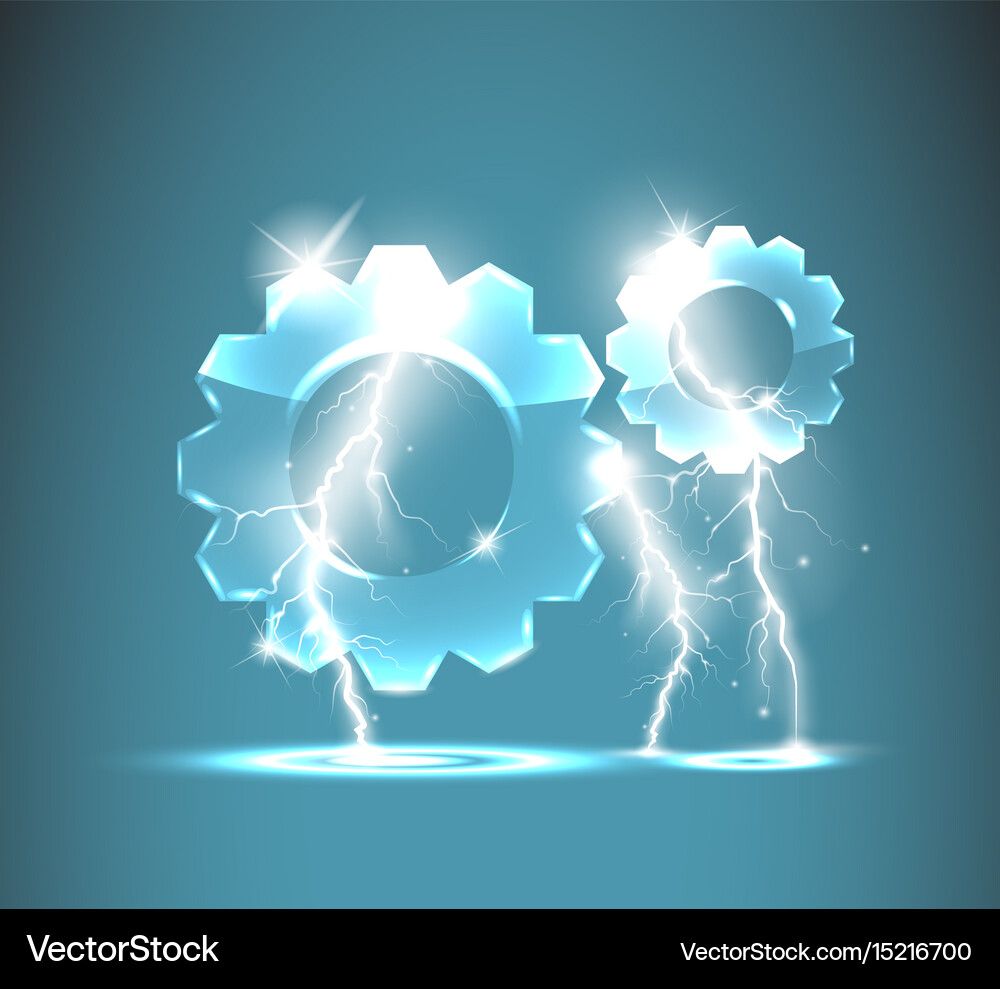Glass gear icon with realistic lightnings Vector Image