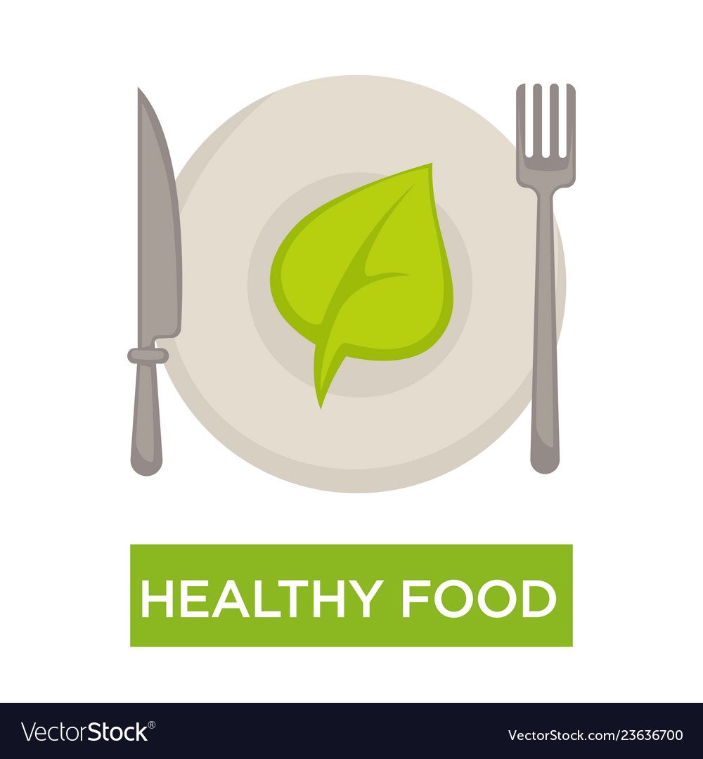 Healthy food isolated icon green leaf on plate Vector Image