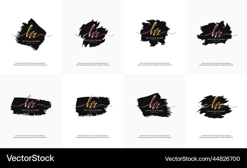 Initial gold letter hr h r handwriting logo set Vector Image