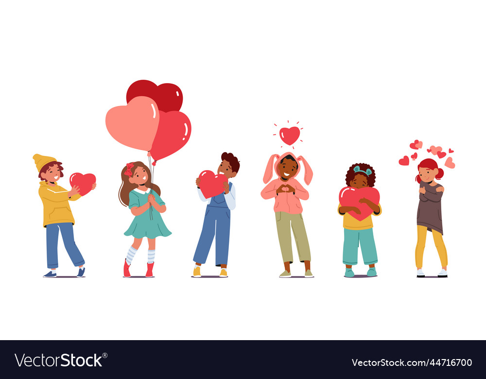 Little children holding hearts and balloons Vector Image