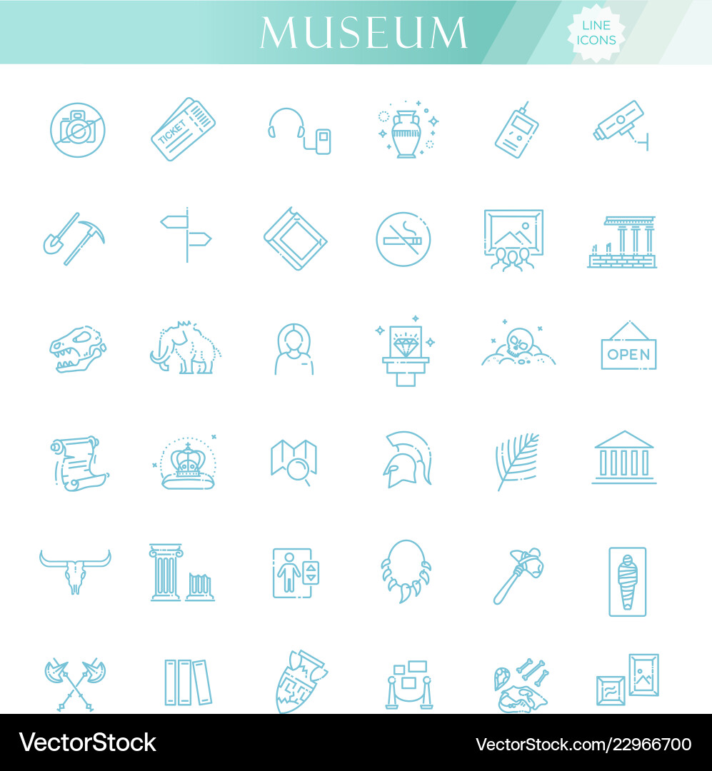 Museum icons set exhibits collection thin Vector Image