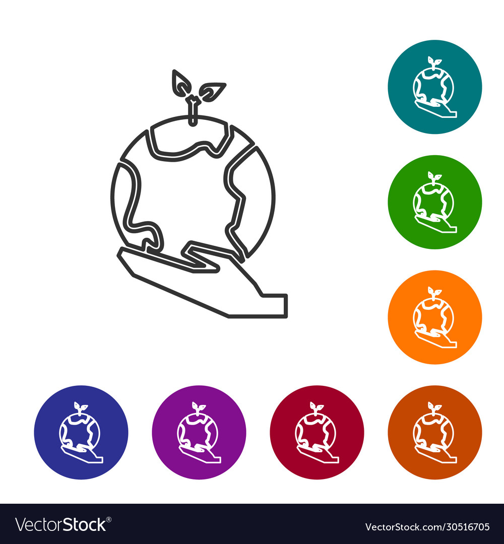 Black line human hands holding earth globe icon Vector Image