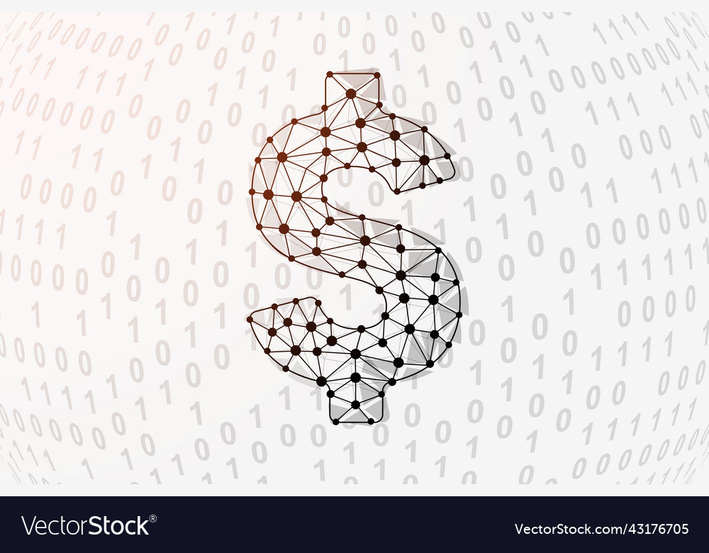 Dollar 3d low poly symbol with binary code Vector Image