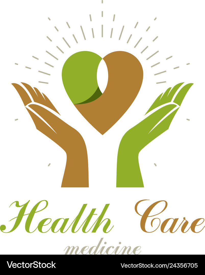 Heart shape composed with green leaves and caring Vector Image
