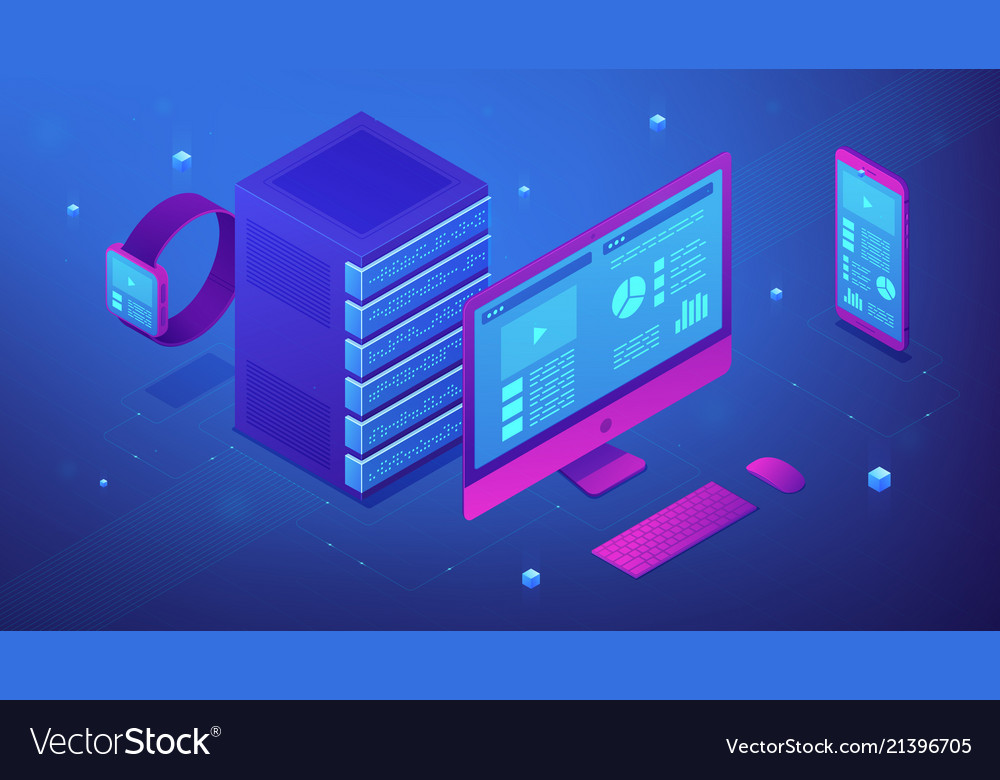 Isometric Data Synchronization Concept Royalty Free Vector