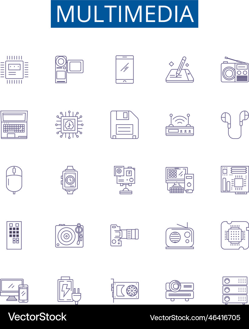 Multimedia line icons signs set design collection Vector Image