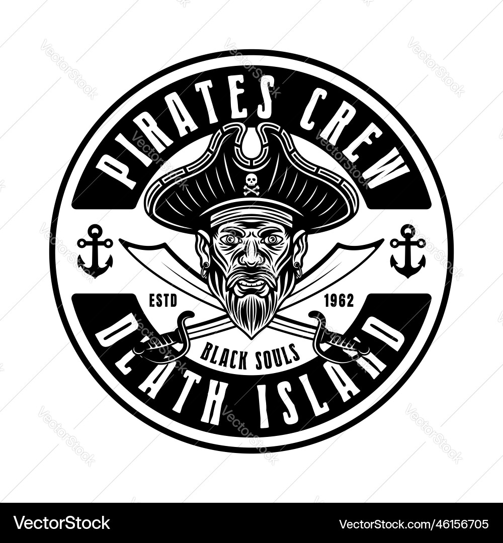 Pirates round emblem with men head and two Vector Image