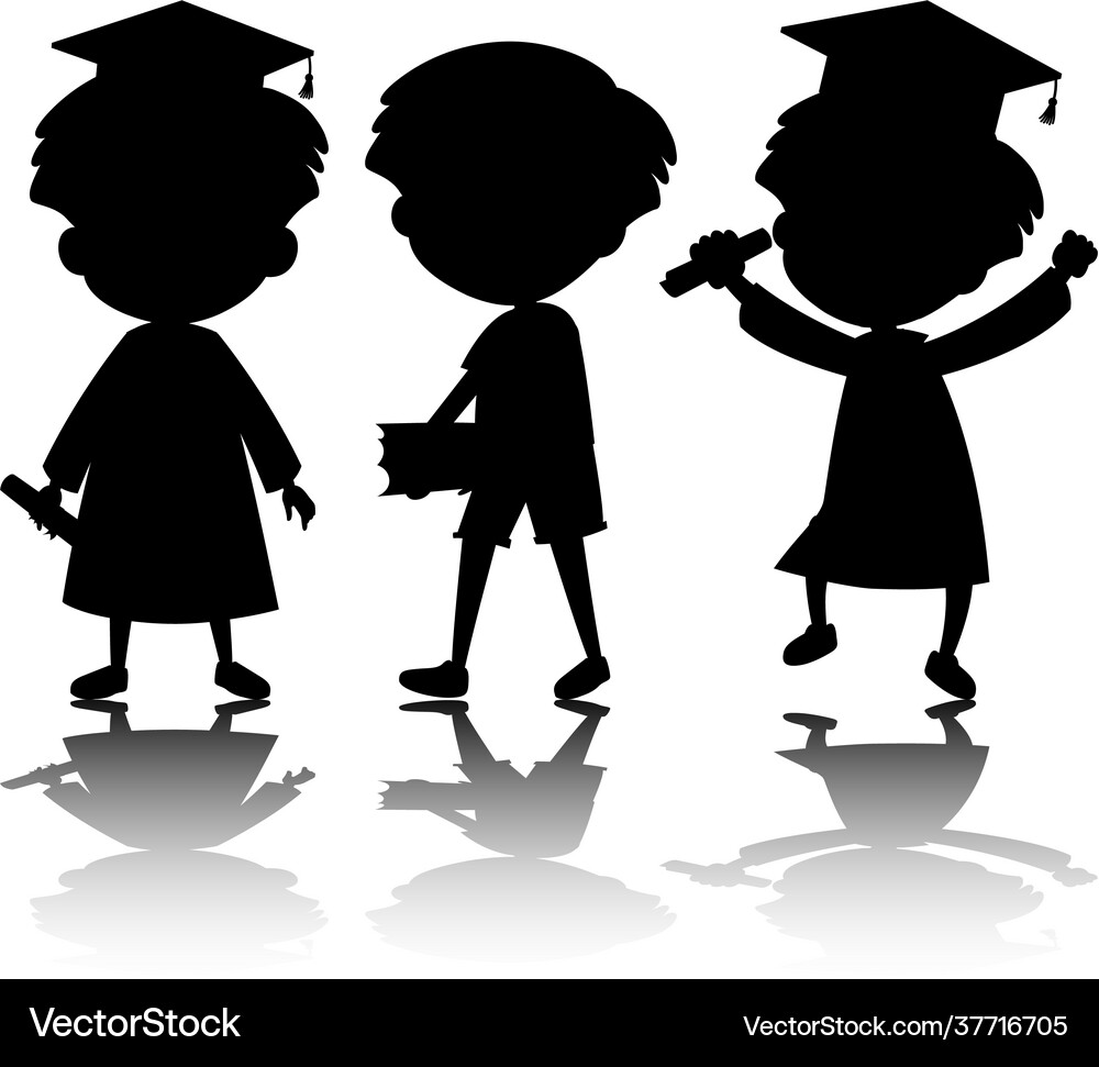 Set kids silhouette with reflex on white Vector Image