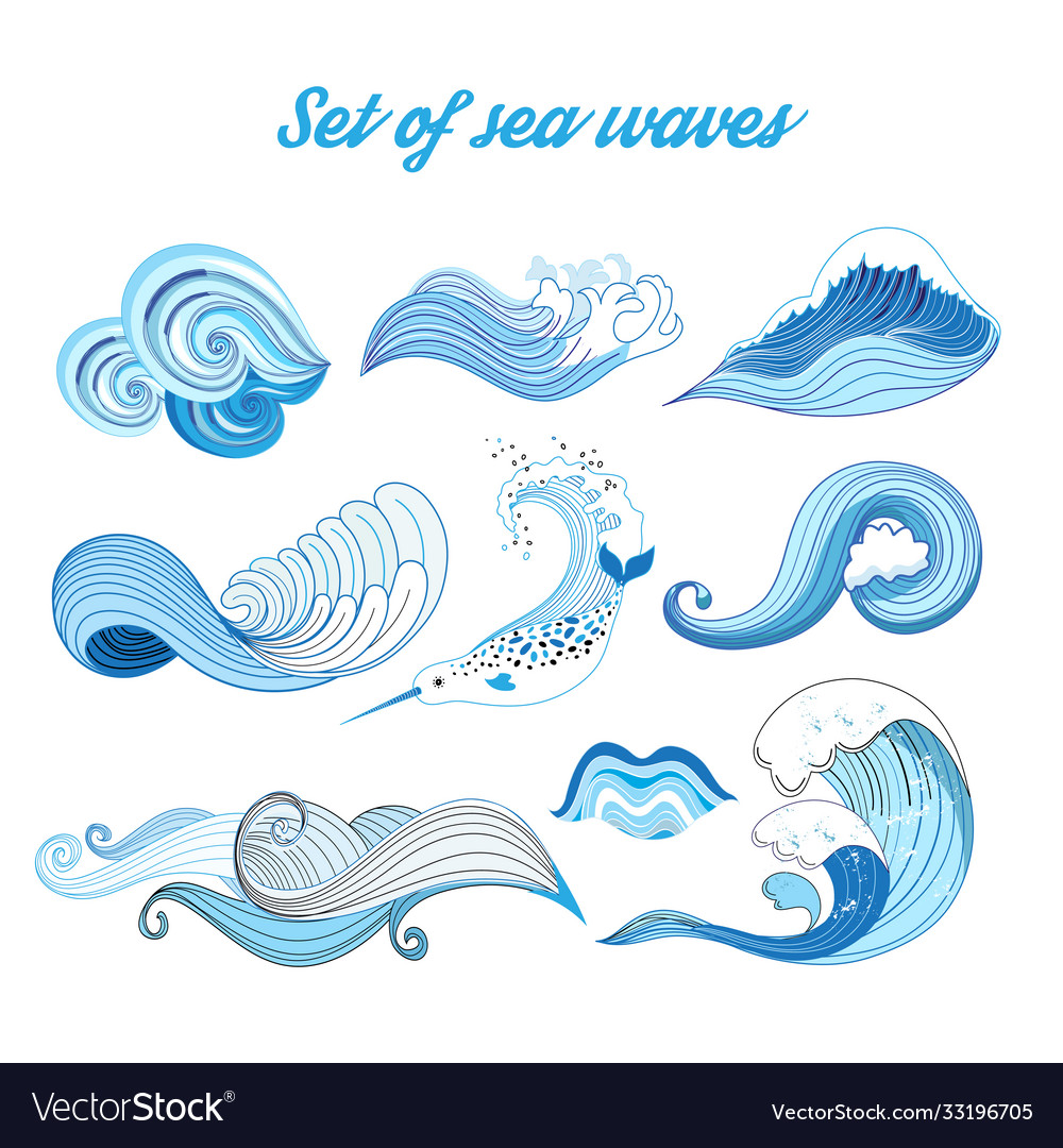 Set sea waves Royalty Free Vector Image - VectorStock