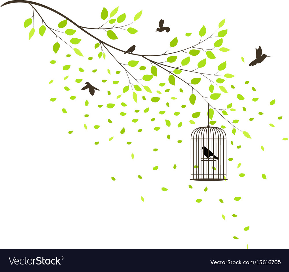 Tree with flying birds Royalty Free Vector Image