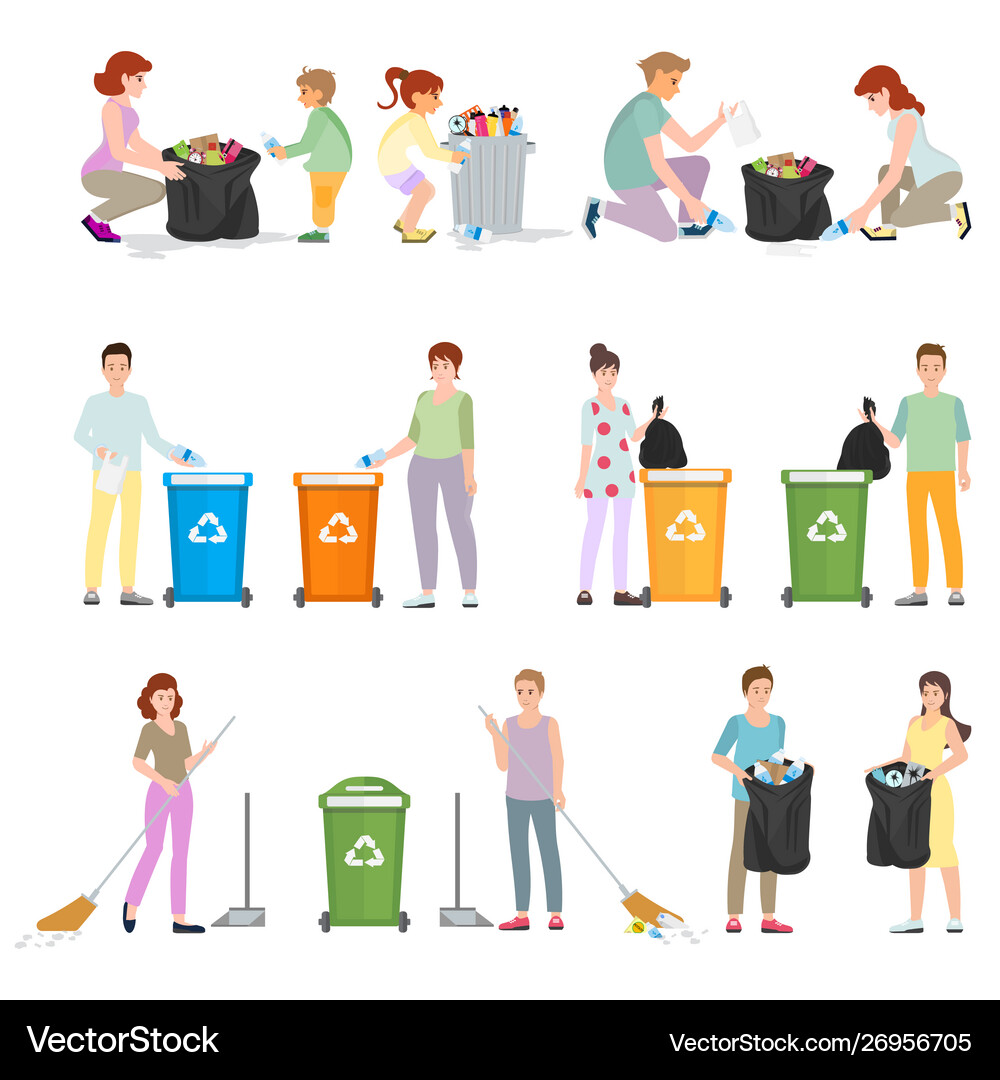 Volunteers clean up wastes Royalty Free Vector Image
