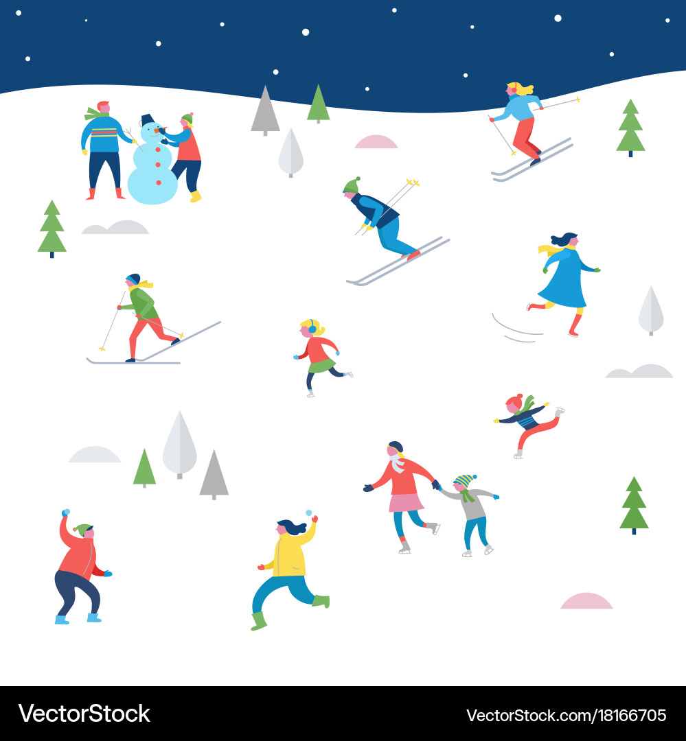 Winter sport scene with people having fun Vector Image