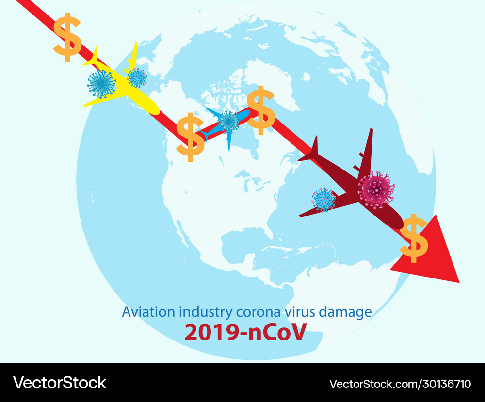 Aviation industry corona virus damage Royalty Free Vector