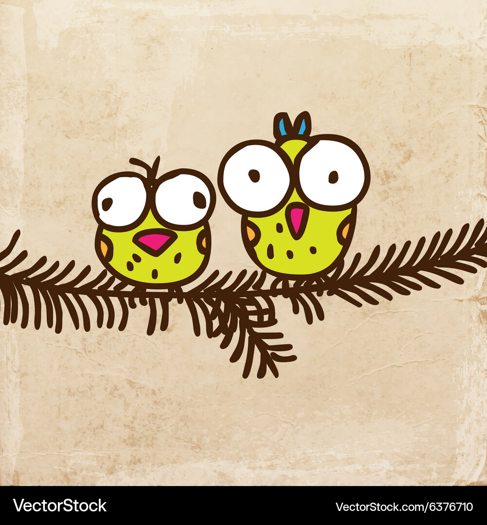 Birds on a branch cartoon Royalty Free Vector Image