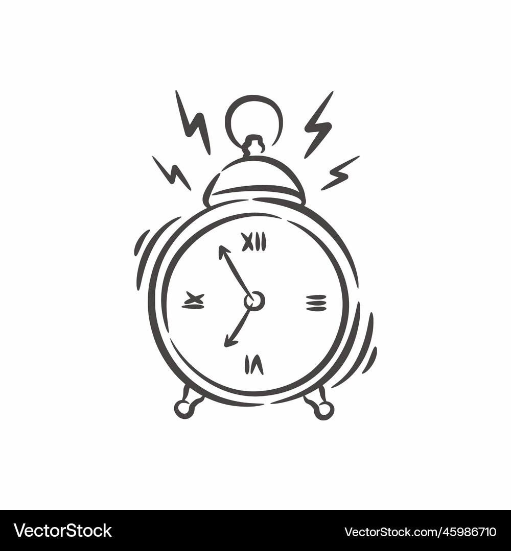 Hand drawn classic ringing alarm clock line art Vector Image