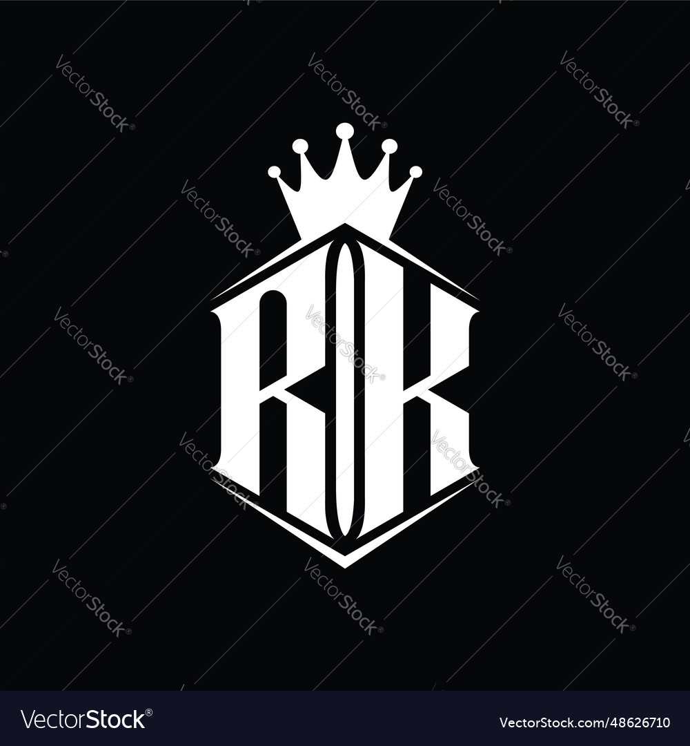 Rk letter logo monogram hexagon shield shape Vector Image