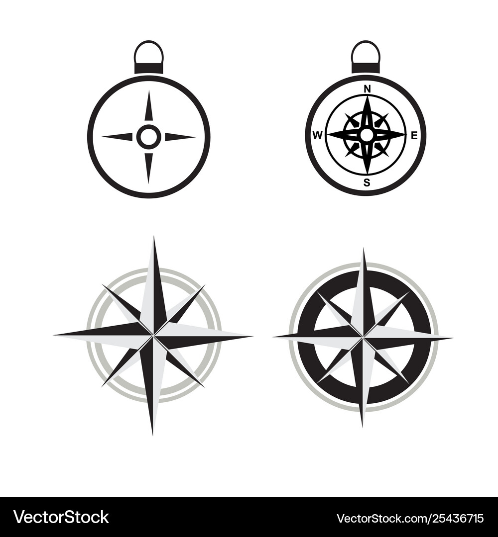 Black compass icons set on white background Vector Image