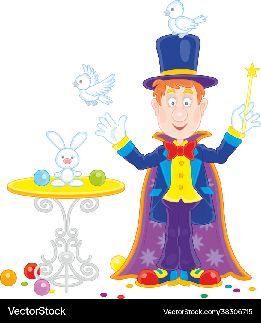 Circus magician with a magic wand and hat Vector Image
