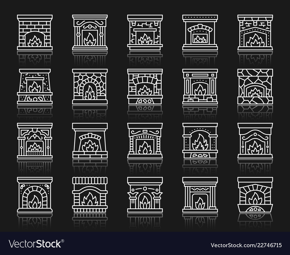 Fireplace simple white line icons set Royalty Free Vector Fireplace simple white line icons set Royalty Free Vector