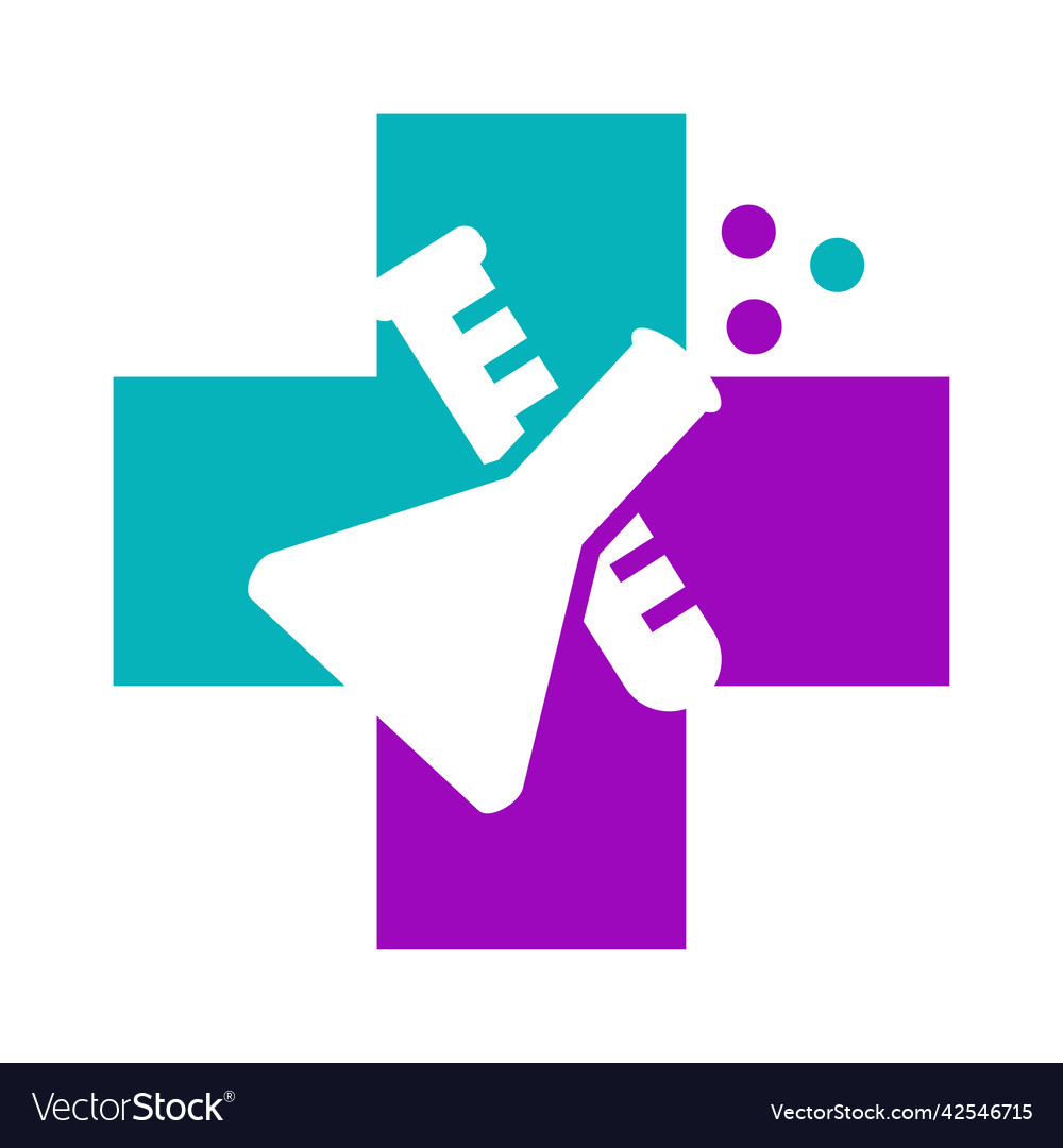 Flask with a medical cross health logo icon brand Vector Image