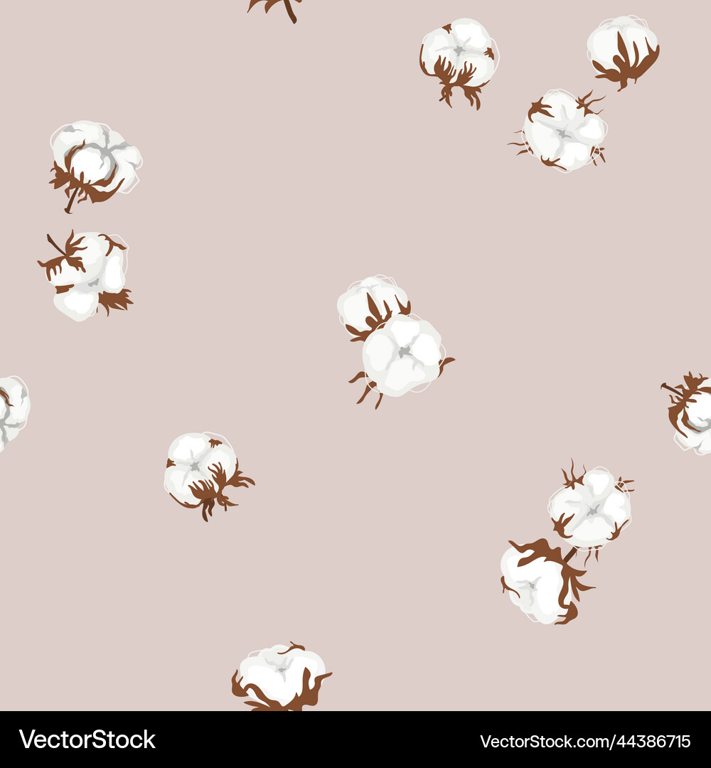 White cotton balls seamless pattern cozy floral Vector Image