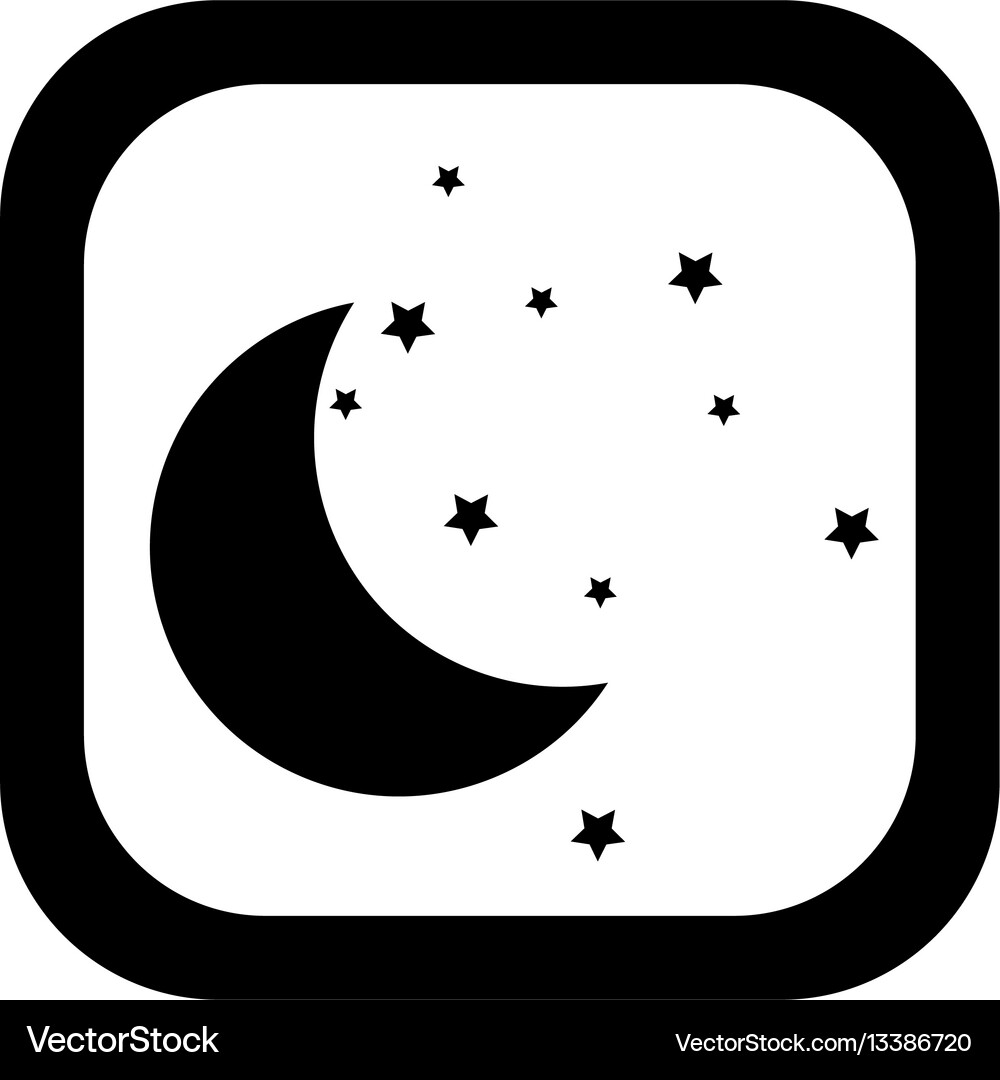 Black silhouette square button with moon and stars