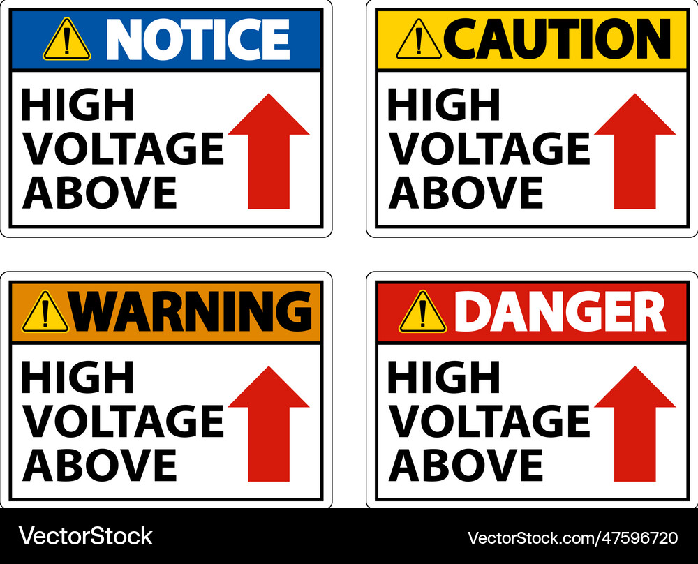Danger high voltage above sign on white background