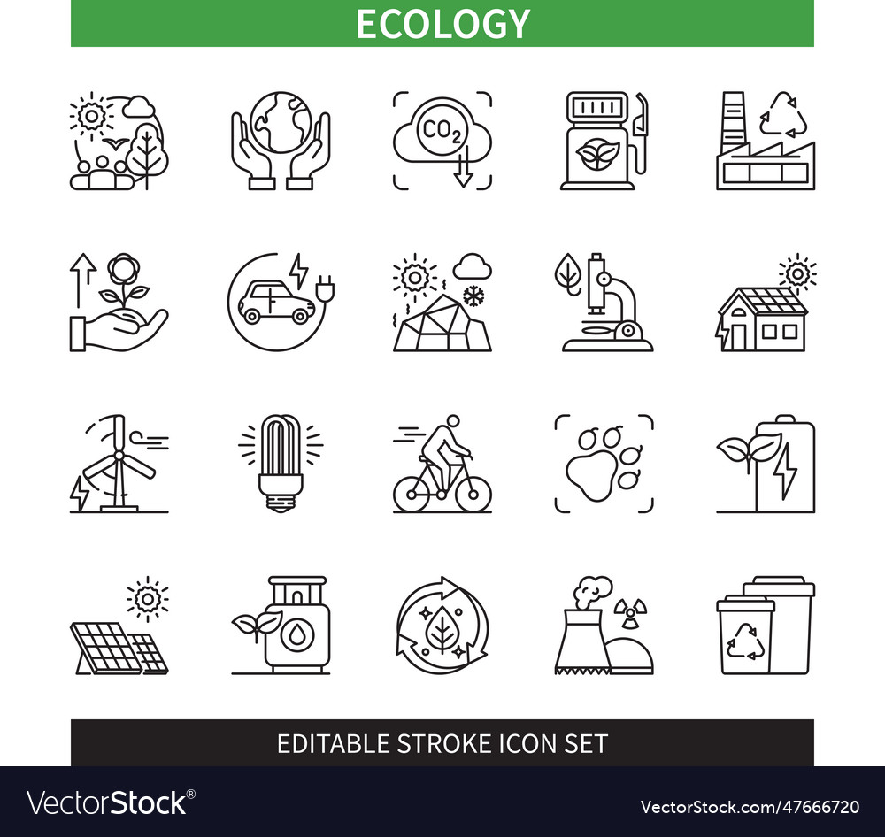 Ecology editable stroke icon set Royalty Free Vector Image