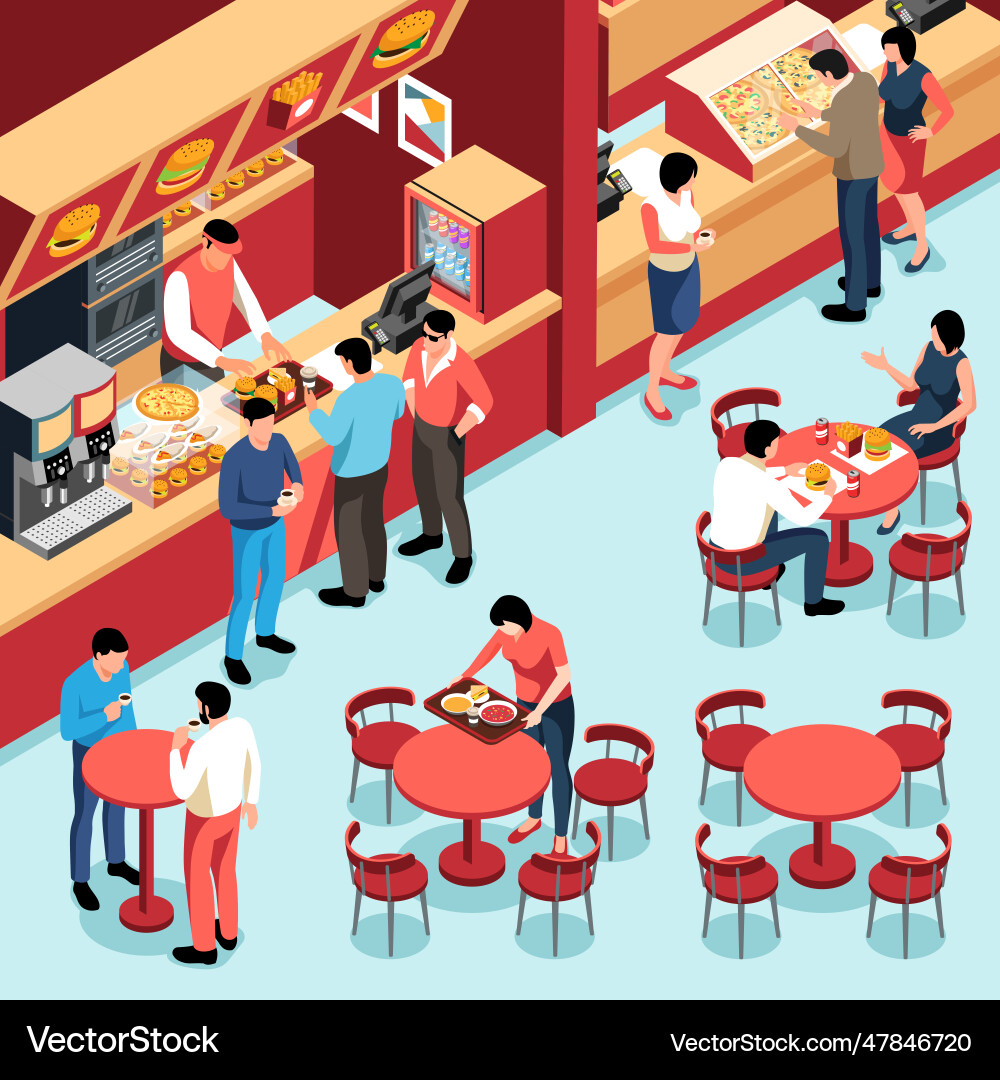 Food court isometric Royalty Free Vector Image