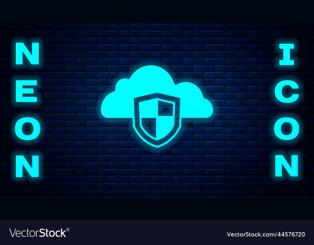 Glowing neon cloud and shield icon isolated Vector Image